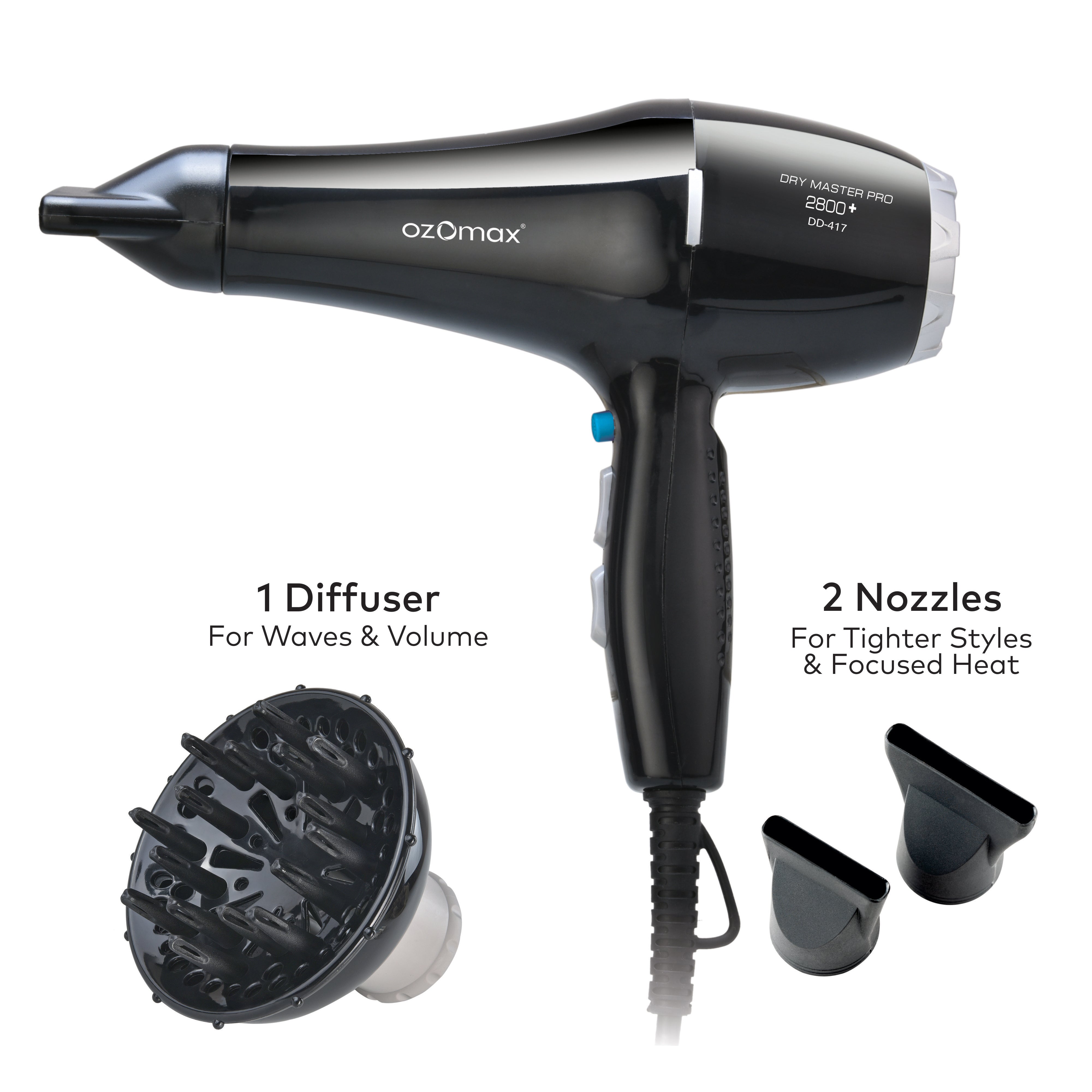 Dry Master Pro Hair Dryer 2800+ with Diffuser – Ozomax